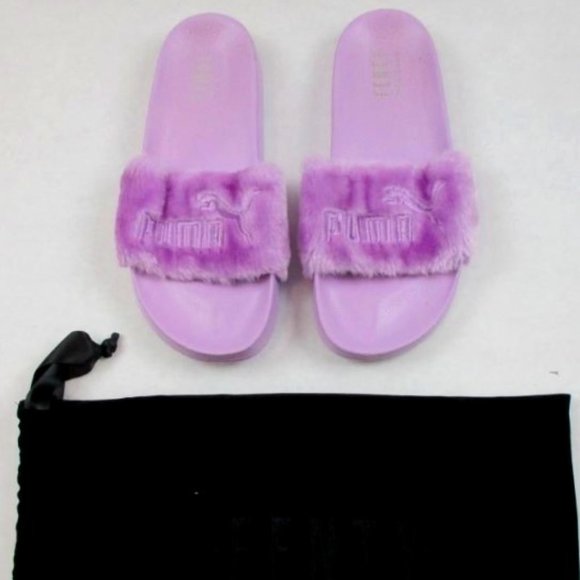 Puma | Shoes | Fenty By Puma Orchid Bloom Faux Fur Slides | Poshmark